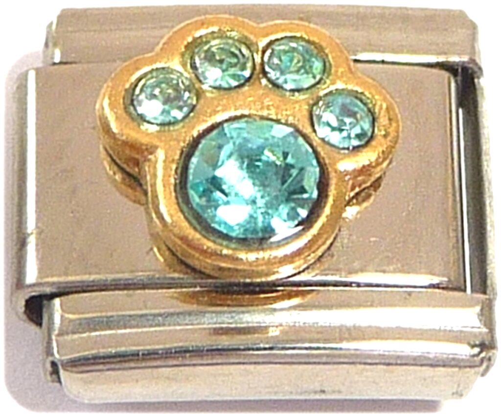 Aquamarine (March) Paw Print Birthstone Italian Charm - Affordable Charms